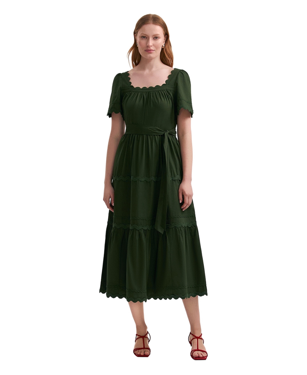 Click here for Finery London Womens Corina Cotton Midi Tiered Dre... prices