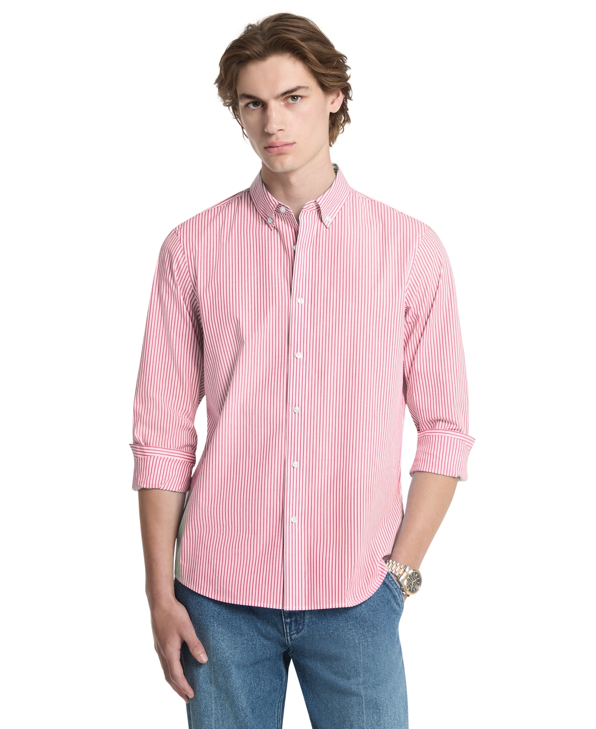 Click here for Michael Kors Mens Striped Stretch Regular-Fit Cott... prices