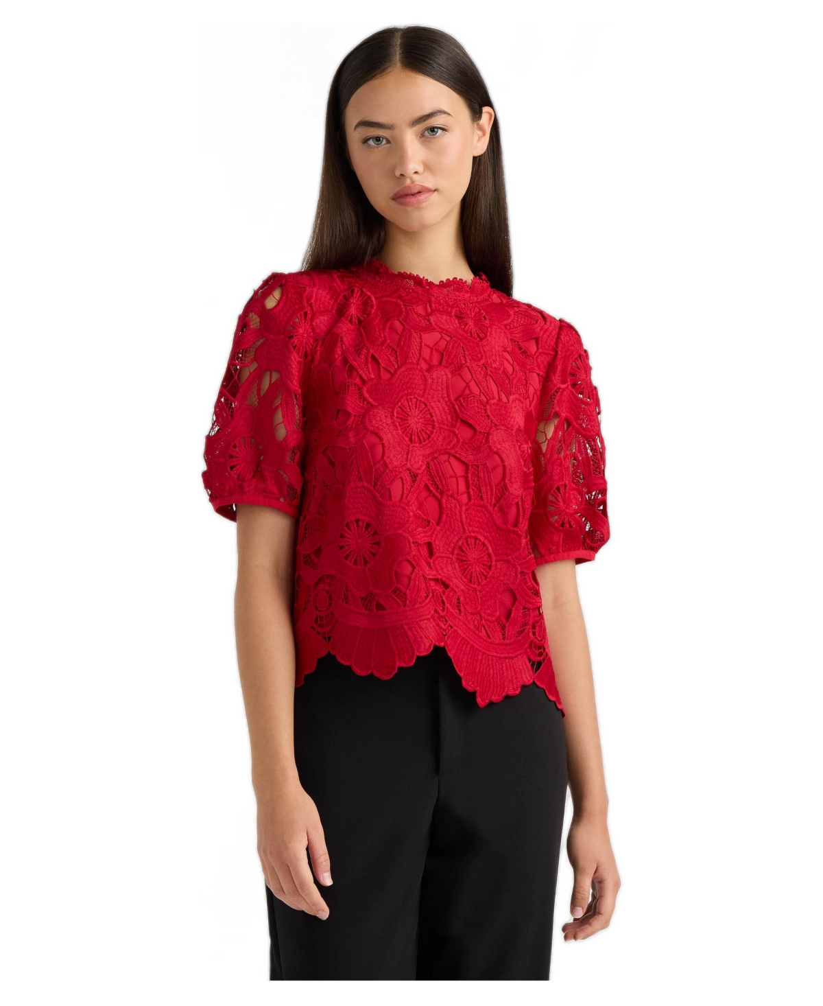 Click here for Nvlt Womens Mock Neck Lace Top - Red prices