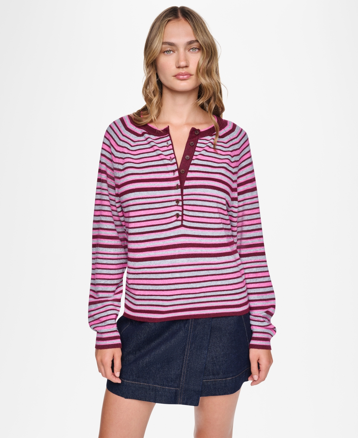 Click here for Dkny Jeans Womens Striped Long-Sleeve Henley Sweat... prices