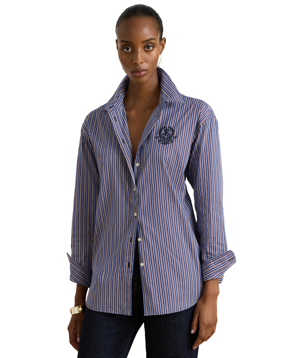 Click here for Lauren Ralph Lauren Womens Striped Point-Collar Re... prices