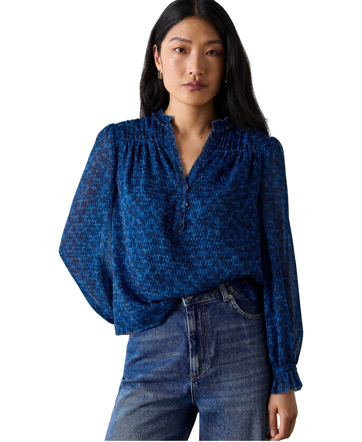Click here for Whistles Womens Ditsy Long-Sleeve Mandarin Collar... prices