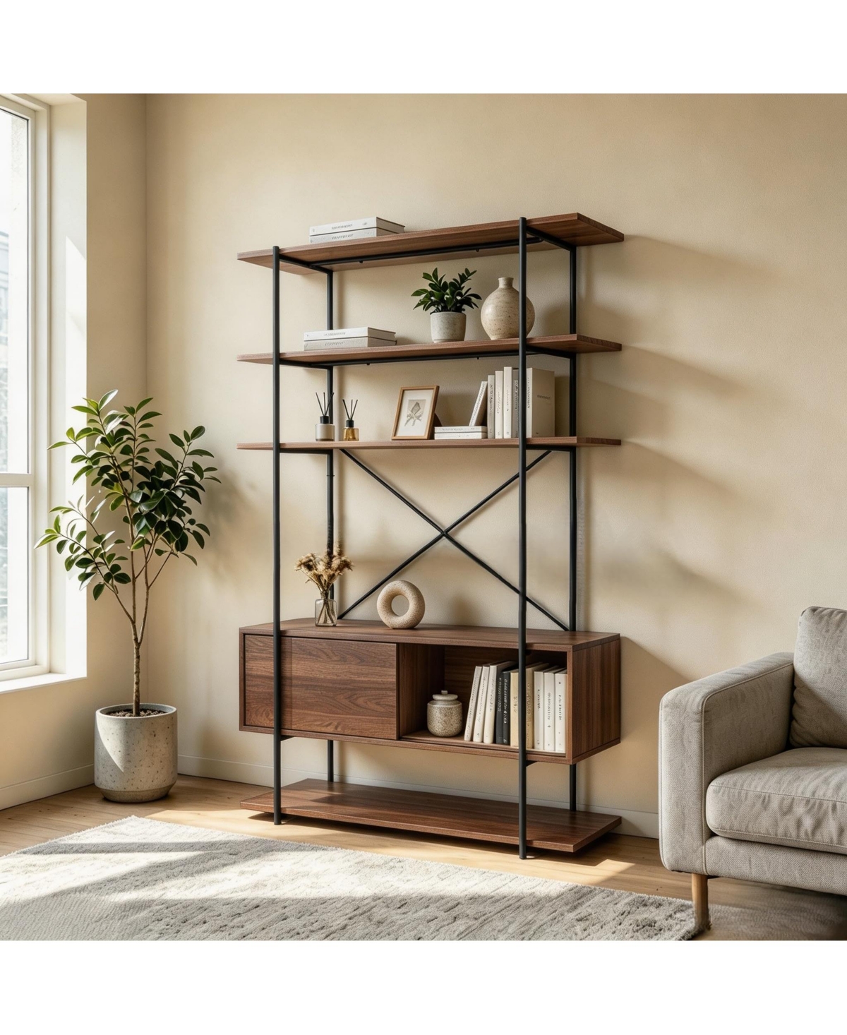 Click here for homfan 5-Tier Industrial Bookshelf with Cabinet  H... prices