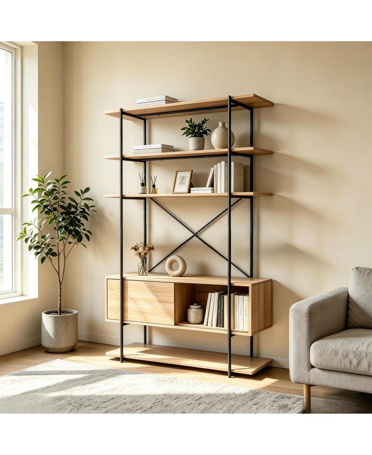 Click here for homfan 5-Tier Industrial Bookshelf with Cabinet  H... prices