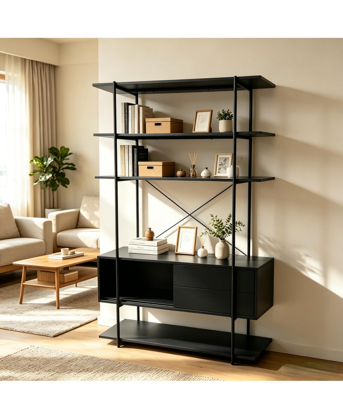 Click here for homfan 5-Tier Industrial Bookshelf with Cabinet  H... prices