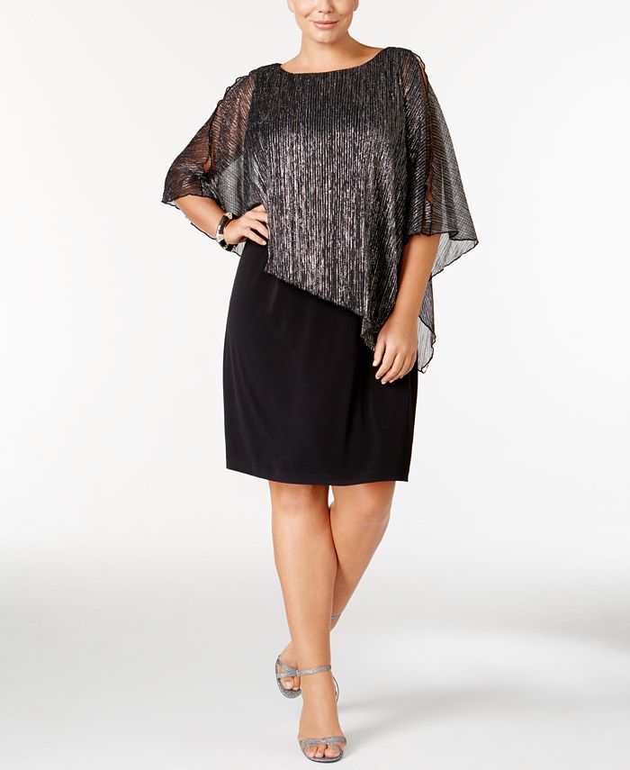 Connected Plus Size Metallic Cape-Overlay Dress - Macy's