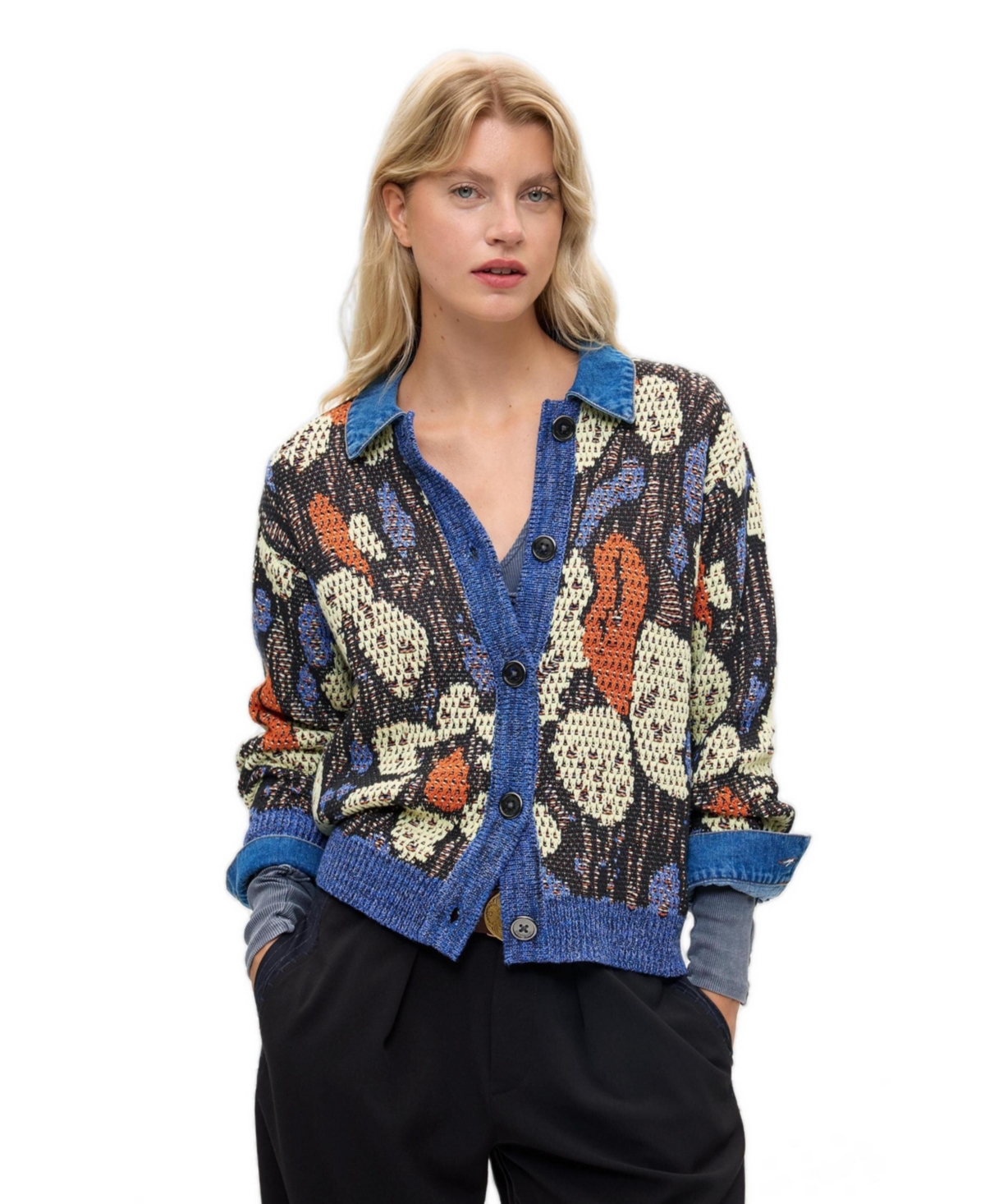 Click here for Desigual Womens Jacquard jumper with shirt collar... prices