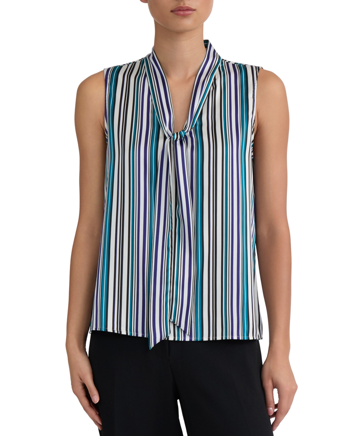 Click here for Kasper Womens Printed Tie-Neck Sleeveless Blouse -... prices