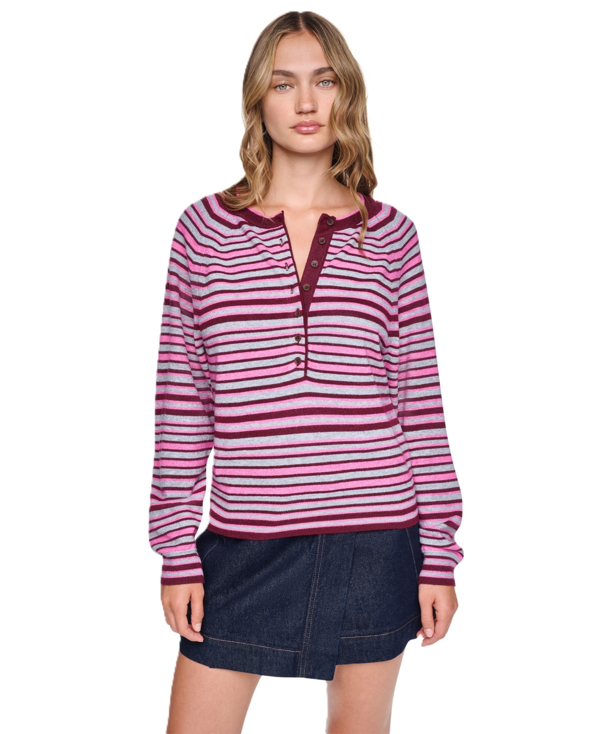Click here for Dkny Jeans Womens Striped Long-Sleeve Henley Sweat... prices