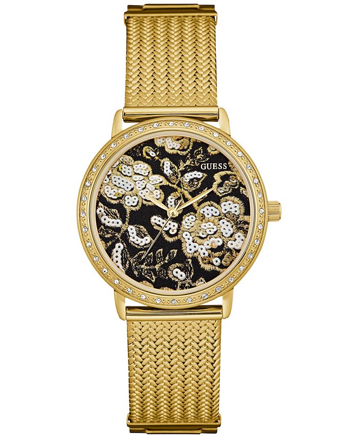 GUESS Women's Gold-Tone Stainless Steel Mesh Bracelet Watch 35mm ...