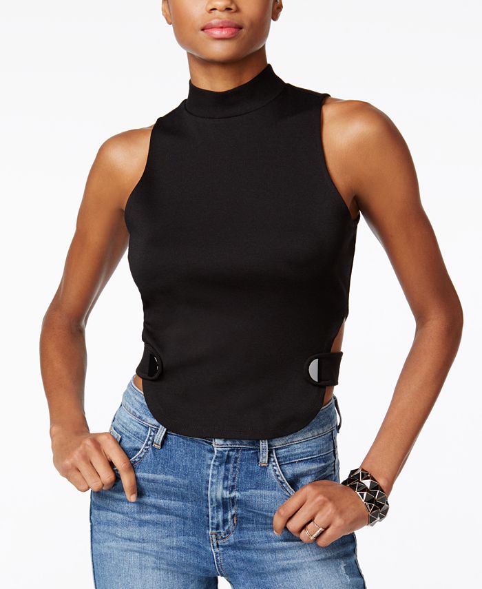 GUESS Jera Mock-Neck Cutout Crop Top - Macy's