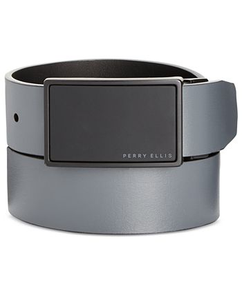 Perry Ellis Portfolio Men's Leather Portfolio Reversible Plaque Belt ...