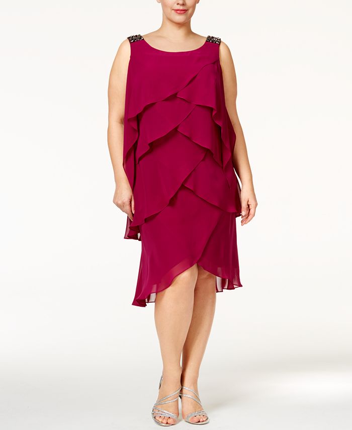 Sl Fashions Plus Size Embellished Tiered Dress Macys