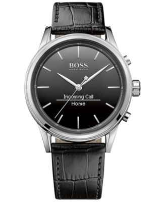 BOSS Hugo Boss Men's Smart Classic Black Leather Strap Smart Watch 44mm ...