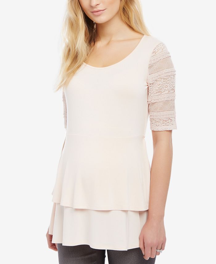 Motherhood Maternity Tiered Lace-Sleeve Top - Macy's