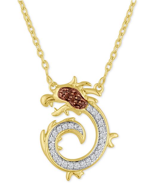 Macy's Diamond Dragon Pendant Necklace (1/10 ct. t.w.) in 14k Gold ...