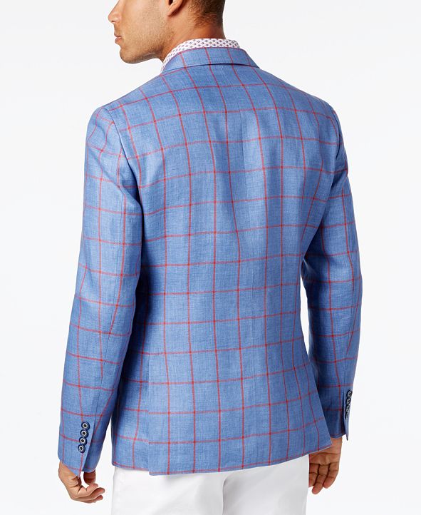 Tallia Men's Slim-Fit Blue and Red Windowpane Sport Coat & Reviews ...