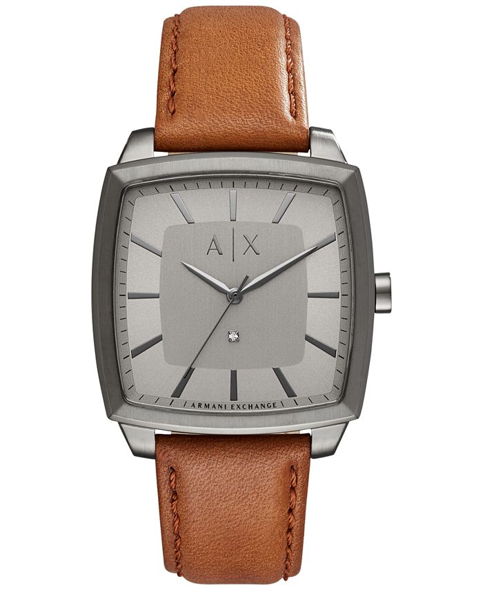 Armani Exchange A|X Men's Diamond Accent Brown Leather Strap Watch ...