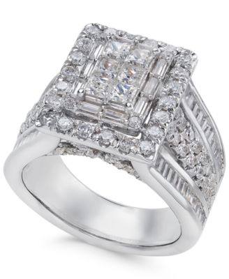 Diamond Square Cluster Ring (2-1/2 ct. t.w.) in 14k White Gold - Macy's