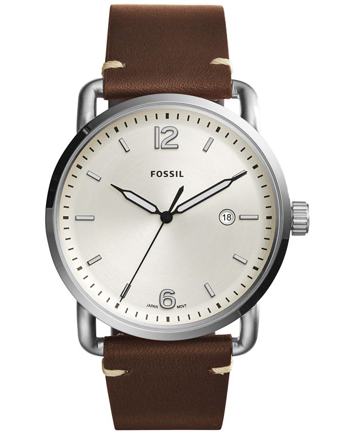 Fossil Men's Commuter Dark Brown Leather Strap Watch 42mm FS5275 - Macy's