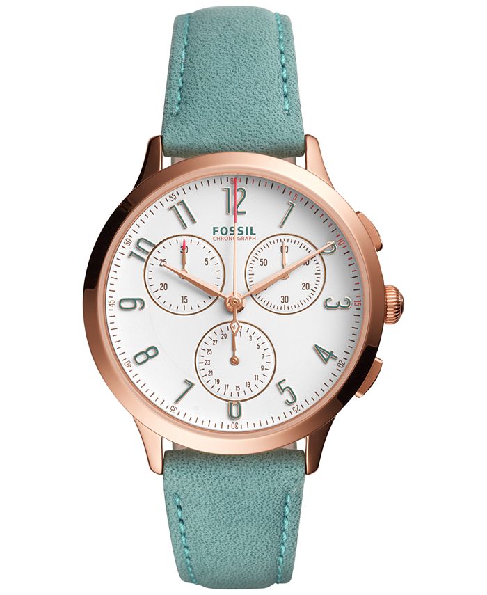 Fossil Women's Chronograph Abilene Green Leather Strap Watch 34mm ...