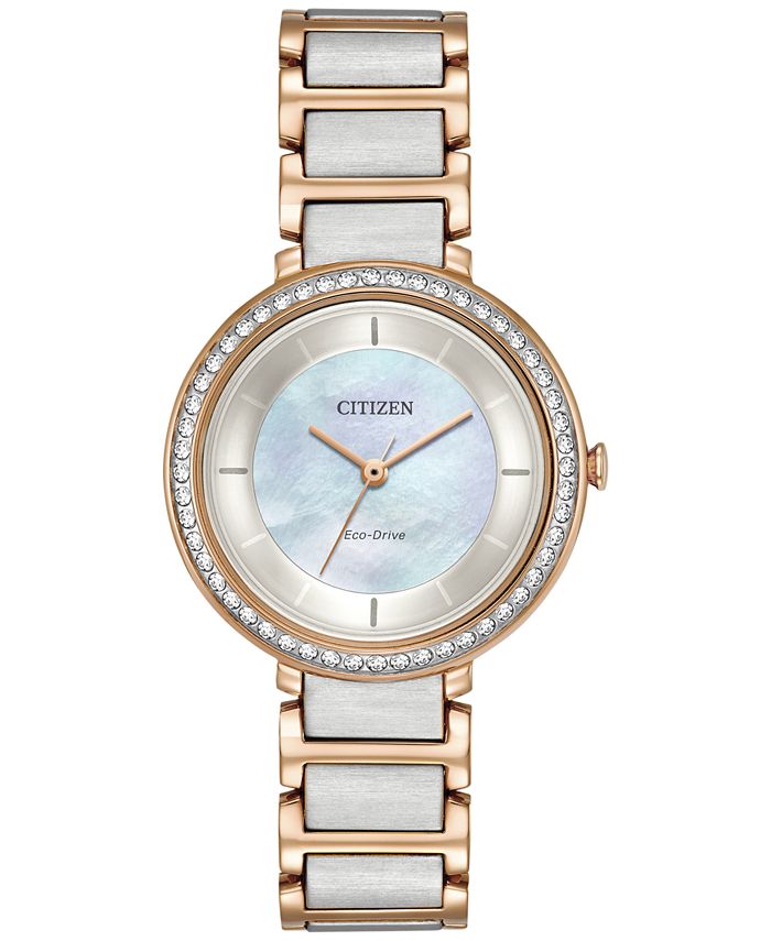 Citizen Eco-Drive Women's Silhouette Crystal Jewelry Two-Tone Stainless Steel Bracelet Watch ...