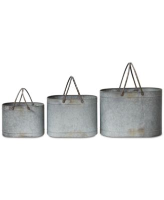 Tin Bucket Planters with Twin Handles, Set of 3 - Macy's
