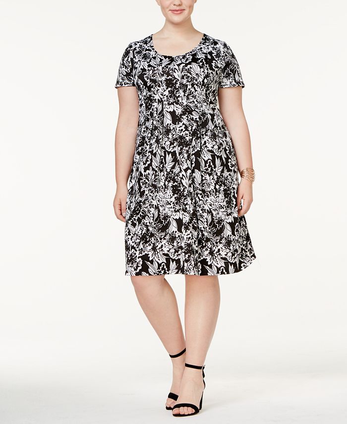 NY Collection Plus Size Printed Fit & Flare Dress - Macy's
