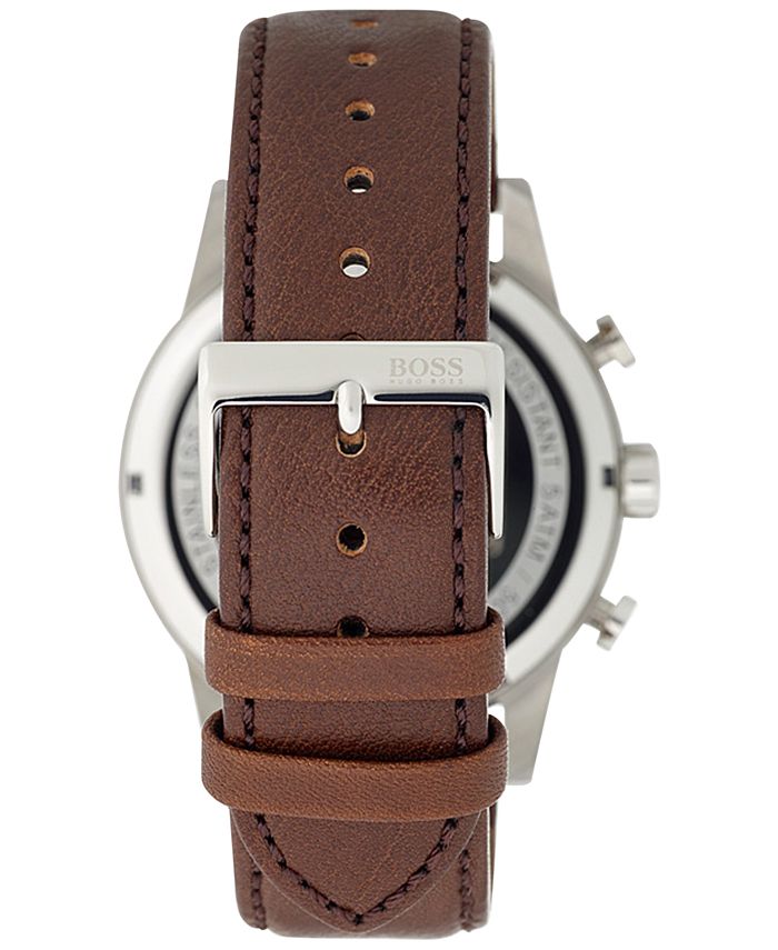 BOSS Hugo Boss Men's Chronograph Navigator Brown Leather Strap Watch ...