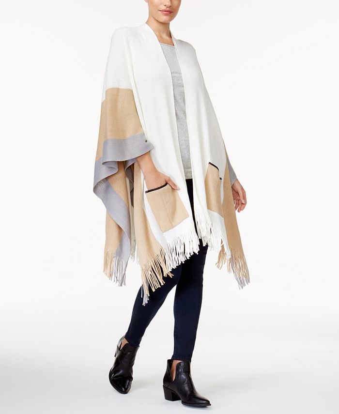 Cejon Color Block Fringe Cape - Macy's
