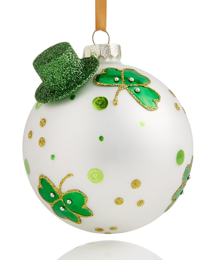 Holiday Lane Glass Irish Shamrock Ball Ornament With Hat, Created for ...
