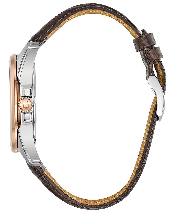 Bulova Men's Precisionist Brown Leather Strap Watch 43mm 98B267 - Macy's