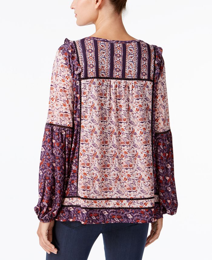 Style And Co Mixed Print Peasant Top Created For Macys Macys