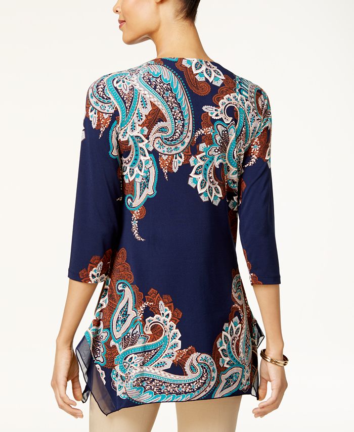 JM Collection Petite Printed Embellished Tunic, Created for Macy's - Macy's