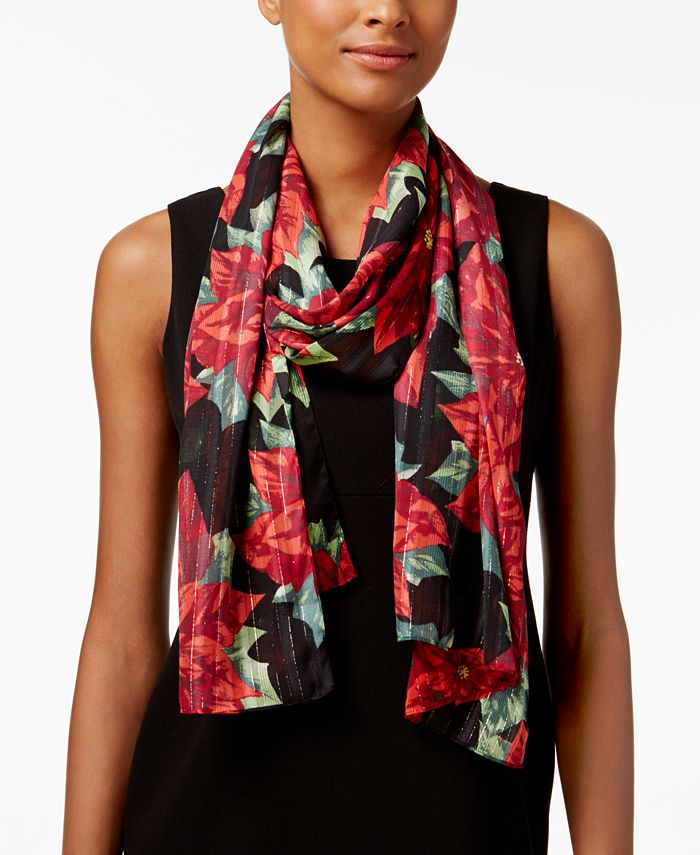 Collection XIIX Poinsettia Metallic-Stripe Scarf & Wrap in One - Macy's