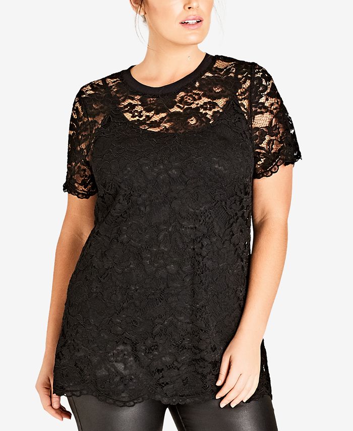 City Chic Trendy Plus Size Lace Top - Macy's