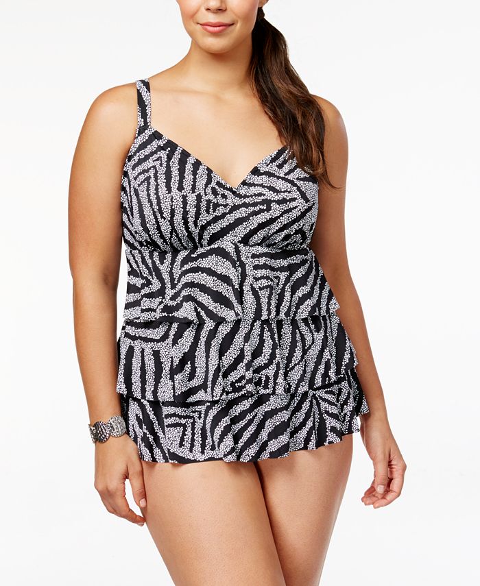 Swim Solutions Plus Size Zebra-Print Tummy-Control One-Piece Swimsuit ...