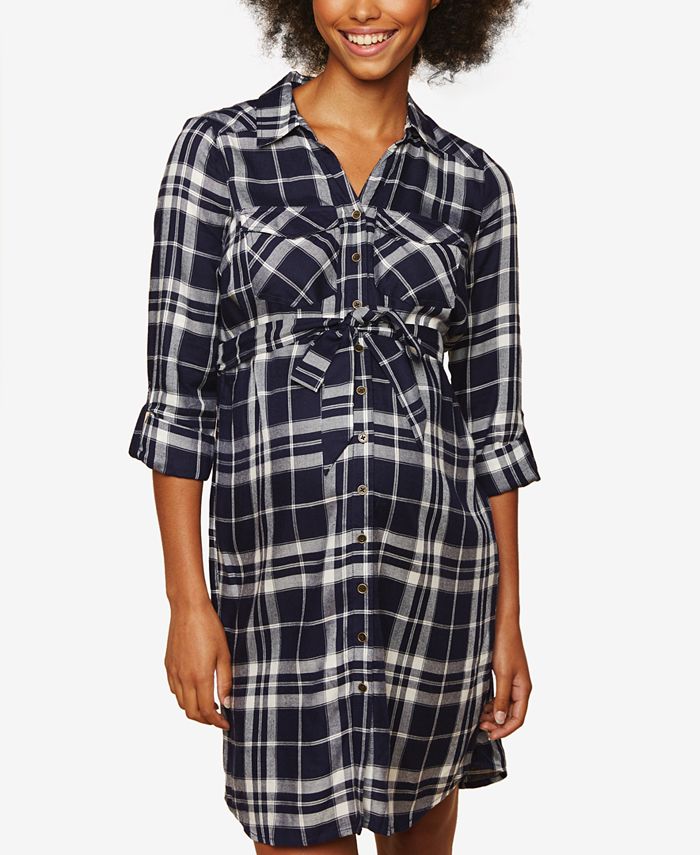 Motherhood Maternity Plaid Shirtdress - Macy's
