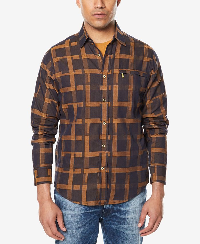 Sean John Men's Big & Tall Two-Tone Grid-Pattern Shirt - Macy's