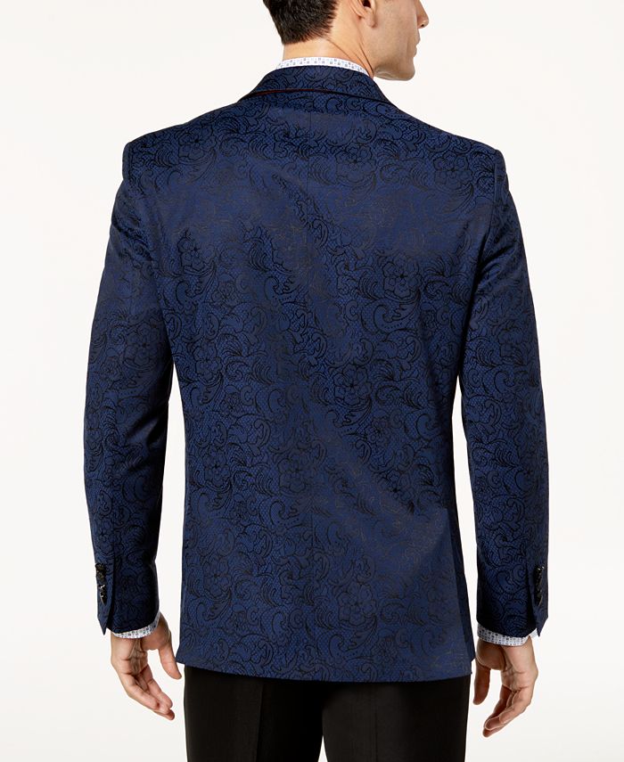 Tallia Men's Big & Tall Slim-Fit Navy Floral Lace Pattern Dinner Jacket ...