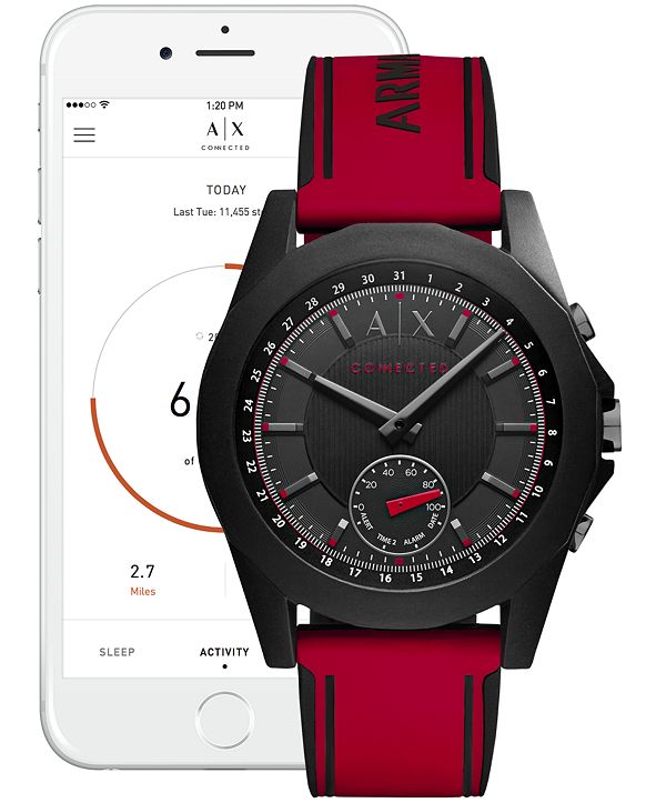 Armani Exchange A|X Men's Connected Red Silicone Strap Hybrid Smart ...