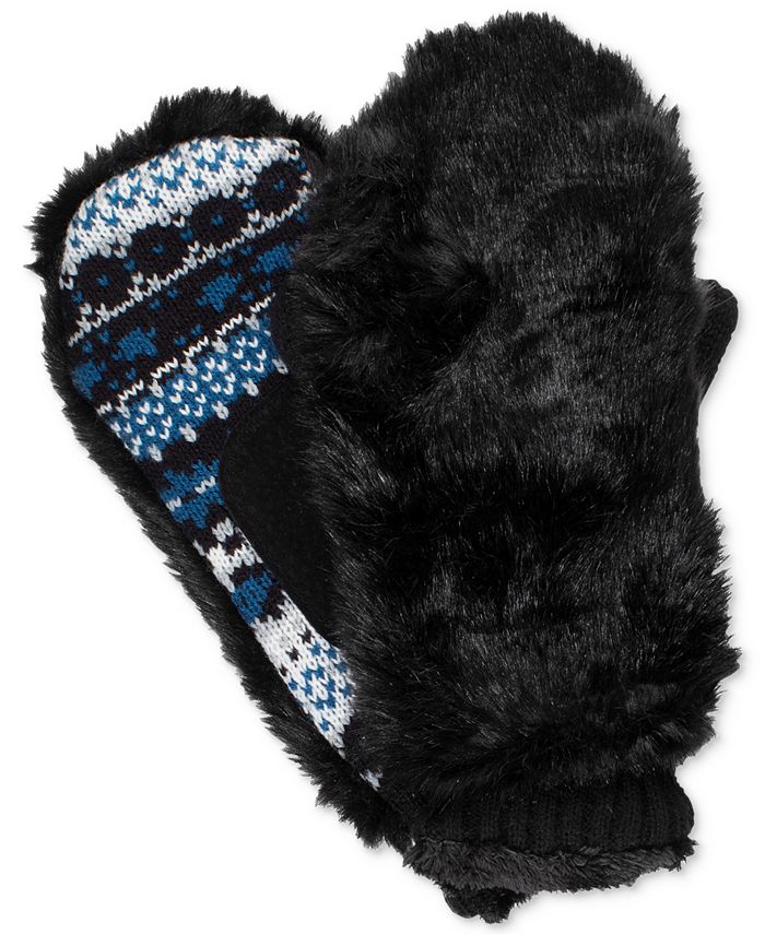 Isotoner Signature Women's Faux-Fur & Fair Isle Mittens - Macy's
