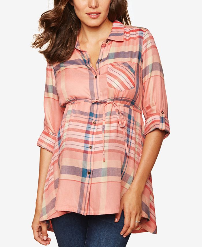 Motherhood Maternity Plaid Blouse - Macy's