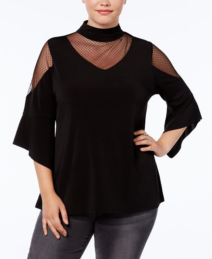 Belldini Plus Size Mock-Neck Illusion Top - Macy's