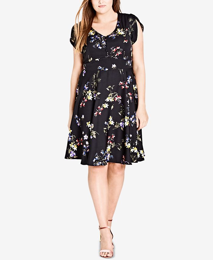 City Chic Trendy Plus Size Free Love Floral A-Line Dress - Macy's