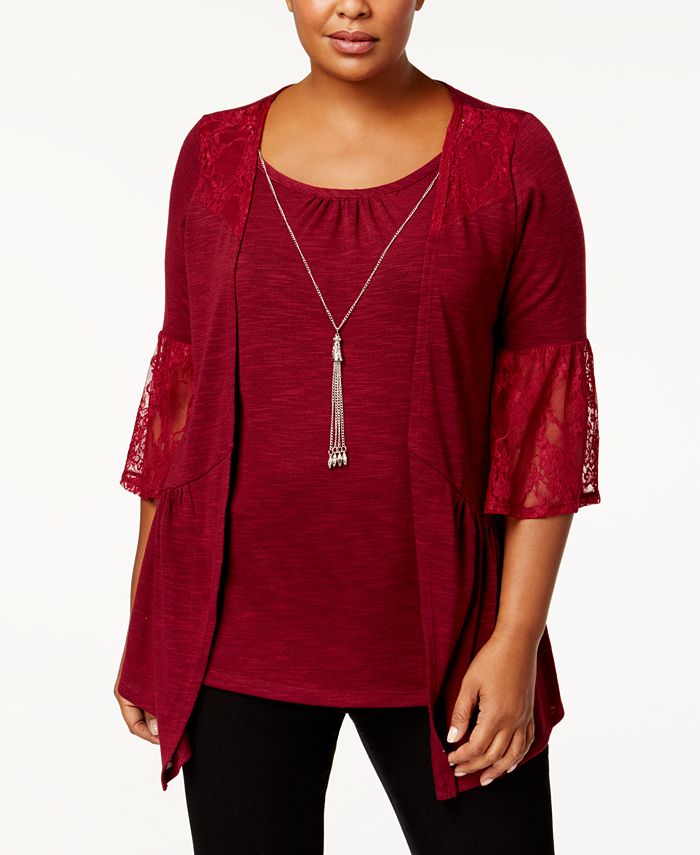 NY Collection Plus Size Layered-Look Necklace Top - Macy's