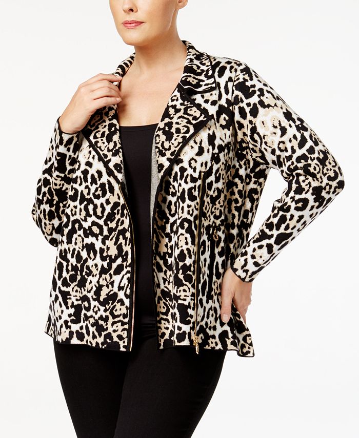 Belldini Plus Size Animal-Print Moto Jacket - Macy's