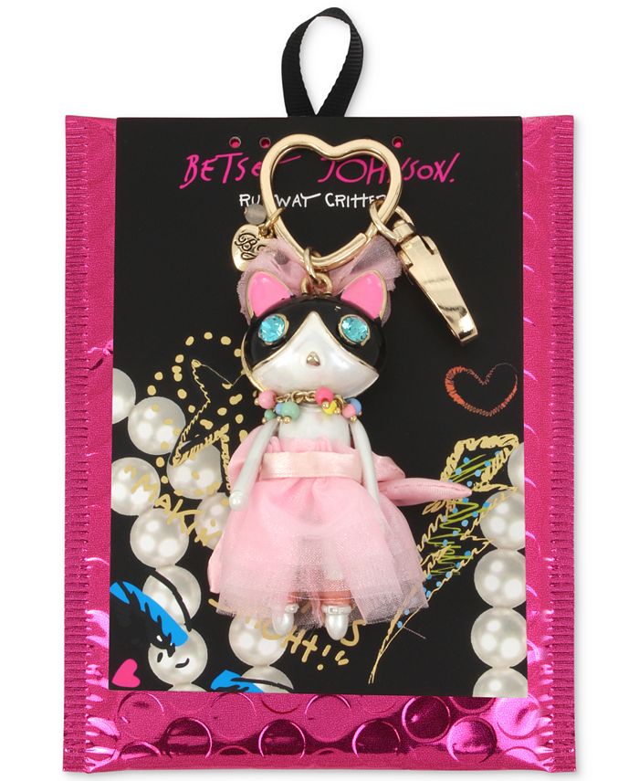 Betsey Johnson Gold-Tone Pink Cat Keychain - Macy's