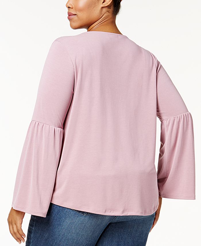 Style & Co Plus Size Ruched Bell-Sleeve Top, Created for Macy's - Macy's