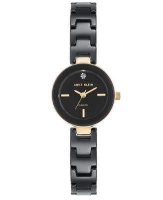 Anne Klein Women's Diamond-Accent Black Ceramic Bracelet Watch 24mm ...